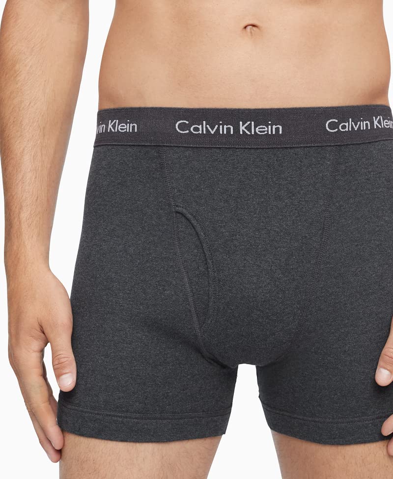 Calvin Klein Men's Cotton Classics 5-Pack Boxer Brief, Black W/Natural Gray, Grey Heather, White, Night Sky, Ponderosa Pine, Large