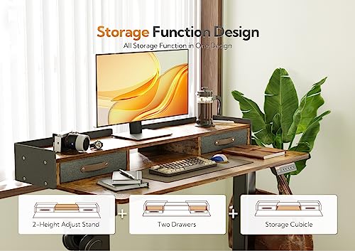 Claiks Standing Desk with Drawers, Stand Up Electric Standing Desk Adjustable Height, Sit Stand Desk with Storage Shelf and Splice Board, 48 Inch, Rustic Brown