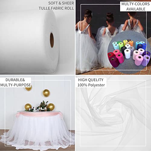 IONTACH White Tulle Fabric Rolls 54 Inch by 40 Yards Fabric Tulle Bolt for Wedding Decorations DIY White Tutu Baby Shower Table Skirt Ceiling Decor Birthday Party Craft Supplies