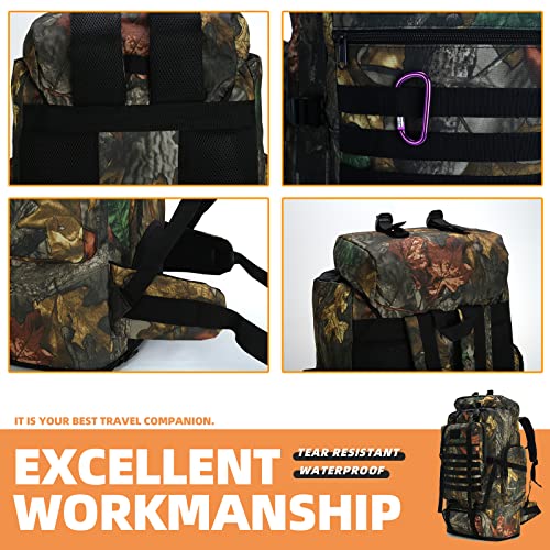 HongXingHai 70L/100L Hiking Camping Backpack MOLLE Rucksack Waterproof Traveling Daypack Durable High-Performance Backpack for Backpacking (Leaf camo, 70L/100L)