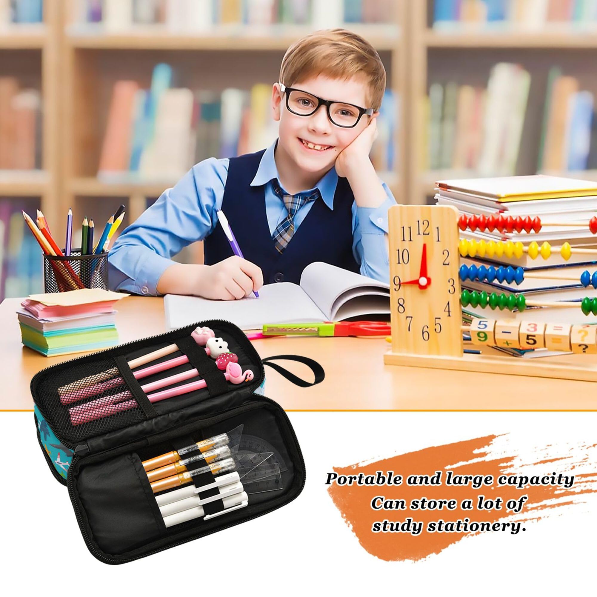 Fisyme Aircraft Airplane Pencil Case Large Capacity Pen Box Makeup Pouch Holder Organizer Stationery Bag for School Office College Traval Adults