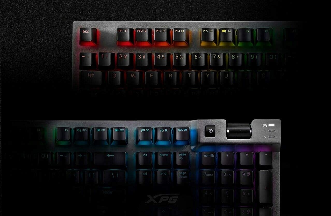 XPG Summoner Mechanical RGB Gaming Keyboard: Cherry MX Red Linear Switches - Sandblasted Aluminum Frame - USB Passthrough - Mechanical Scroll Wheel - Included Wrist Rest - Black