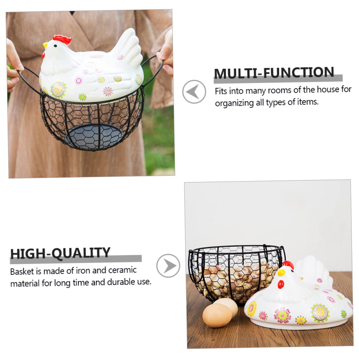 COLLBATH 1pc Egg Basket Refrigerator Organizer Bins Eggs Dining Table Decor Desktop Decor Rustic Wire Egg Basket Metal Egg Stand Chicken Wire Basket Fruit Basket Vegetable Basket Ceramics