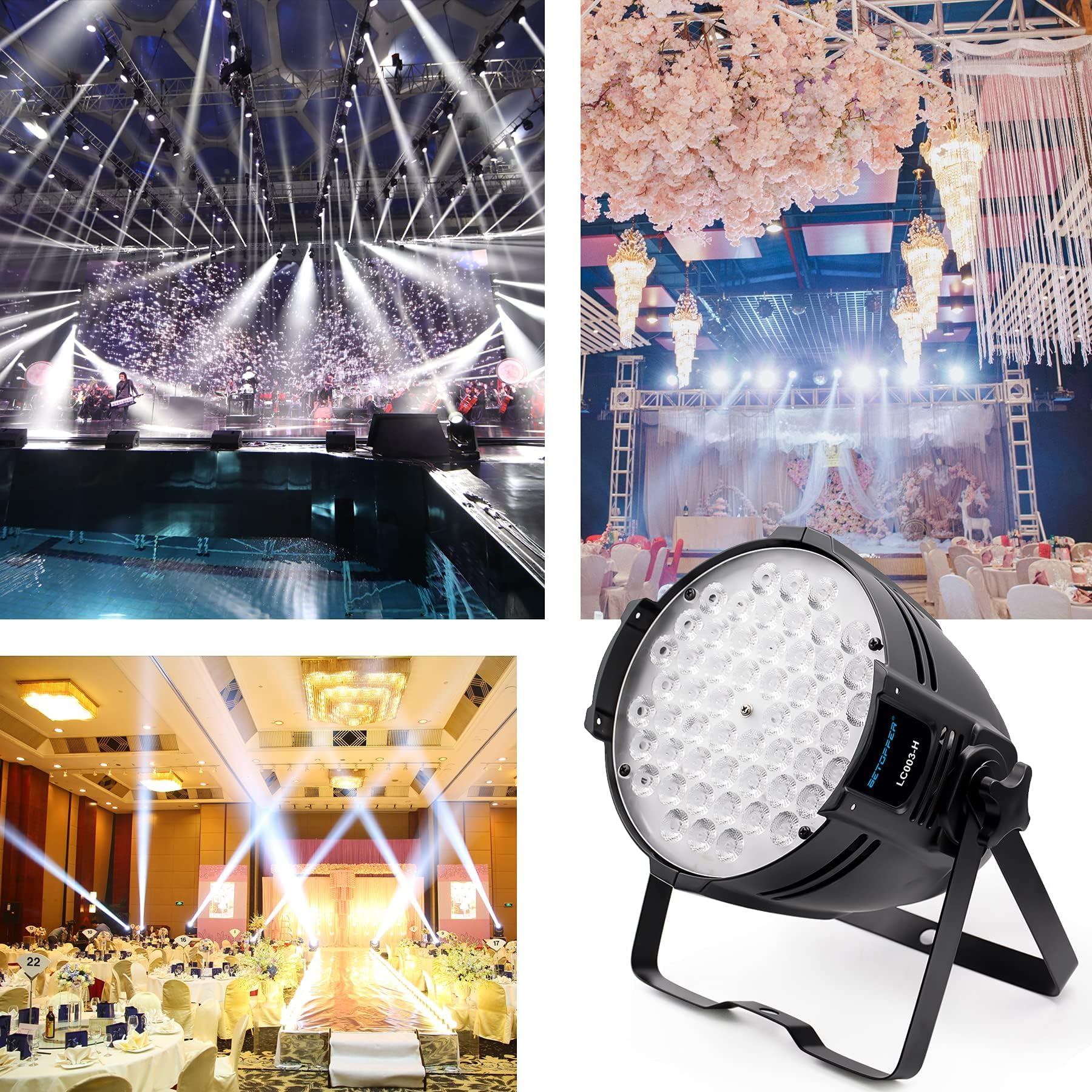 BETOPPER Stage Light DJ Washing Strobe Lights for Parties 54 LED Super Bright DMX512 White/Off White 5000 Lumens Par Lighting for Church Event,Wedding,Theater,Studio,Photostudio,Event etc.