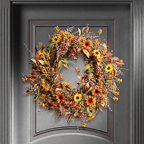 JINGHONG Fall Wreaths for Front Door 24 Inch Artificial Fall Wreath Large Autumn Wreath for Outside Harvest Thanksgiving Decor