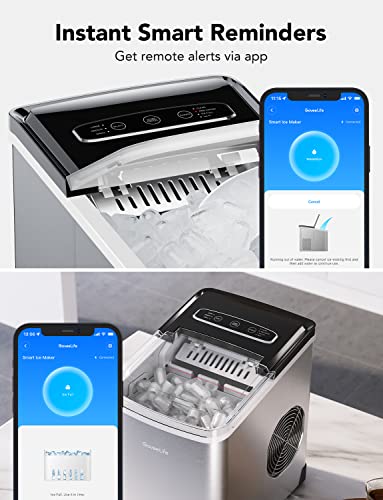 GoveeLife Smart Countertop Ice Makers, Self-Cleaning, Portable Ice Maker Works with Alexa, 9 Cubes Ready in 6min, 26lbs/24H, for Home Kitchen Party Camping, With Ice Scoop Ice Basket Stainless Silver