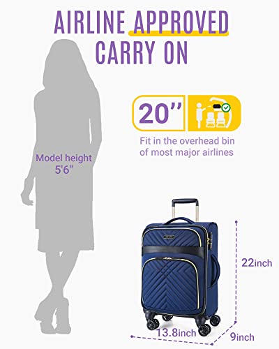 LIGHT FLIGHT Carry On Luggage Airline Approved, Softside Suitcase with Spinner Wheels 20 Inch Small Lightweight Carry-on Luggage with Front Pockets, Women Men Business Travel Blue