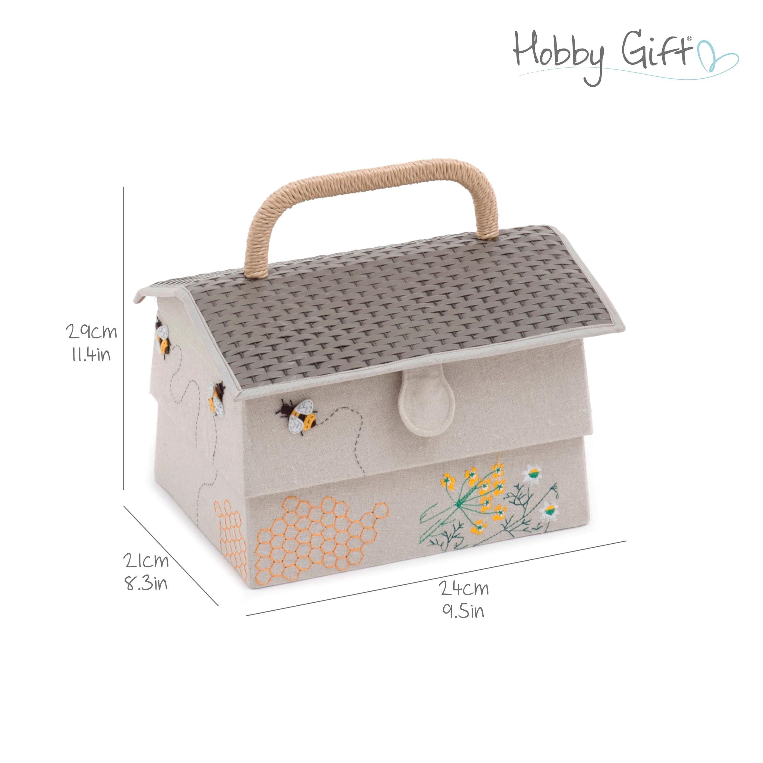 Hobby Gift Sewing Basket – 11.5 x 8.25 x 9 Novelty Sewing Box with Removeable Tray, Craft Storage & Hobby Organiser for Sewing Supplies – Bee