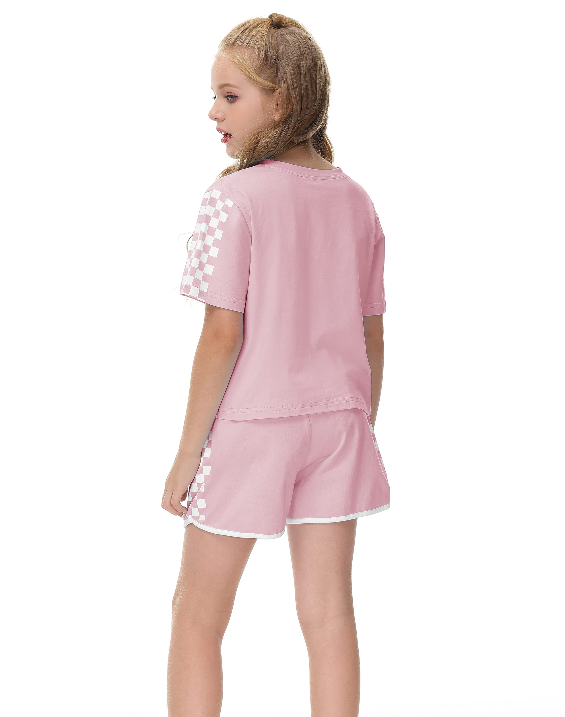 CNJFJ Cute Outfits For Girls 10-12 Years Old Plaid Shorts Sleeve Crop Tops And Shorts Sets