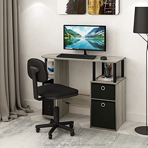 Furinno Jaya Simplistic Computer Study Desk, 15.6" D x 38.4" W x 28.5" H, French Oak Grey/Black & Andrey Set of 2 End Table/Side Table/Night Stand/Bedside Table with Bin Drawer, French Oak Grey