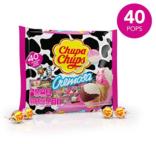 Chupa Chups Cremosa Lollipop Assortment, 2 Ice Cream Flavors, Individually Wrapped Candy for Kids, 16.9 OZ Bag (40 Suckers)