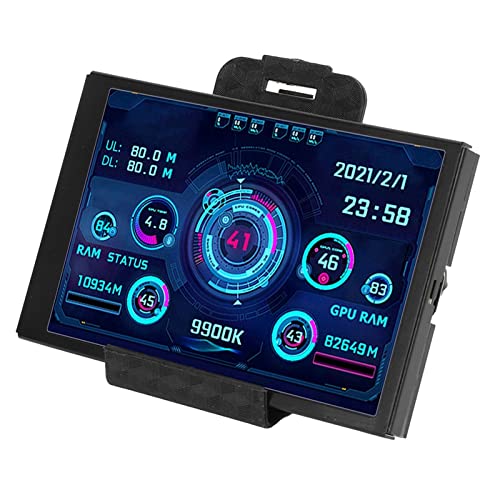 Cryfokt IPS USB Mini Screen, 3.5in Computer Temp Monitor Real Time Data Monitoring PC CPU RAM Hard Disk Data Monitor External Expansion Display USB Type C Sub Screen for AIDA (Black)
