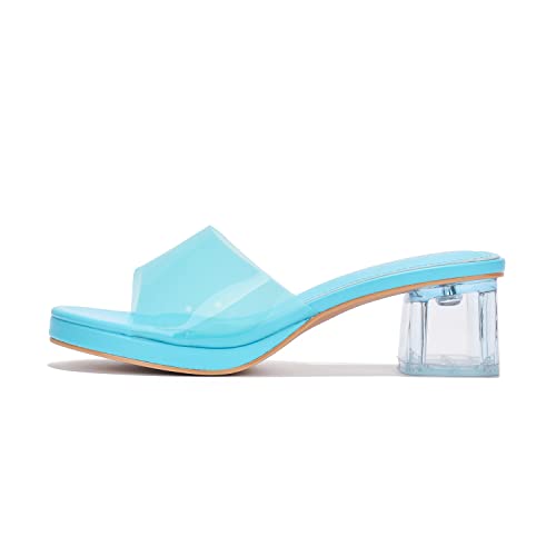 Cape Robbin Anjelic Clear Low Block Heels for Women - Stylish Clear Heels for Women Chunky Heel - Slip On Transparent Round Open Toe Sandals