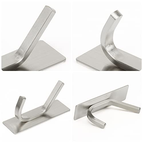 NearMoon Adhesive Hooks, Stainless Steel Bath Towel Holders No Drilling Rustproof Wall Hooks for Coat Bag Key Hat, Stick on Wall Robe Hangers for Bathroom Livingroom Kitchen, 5 Pack (Brushed Nickel)