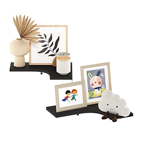 Furinno Rossi Wall Mounted Corner L-Shape Floating Display Shelves, Espresso