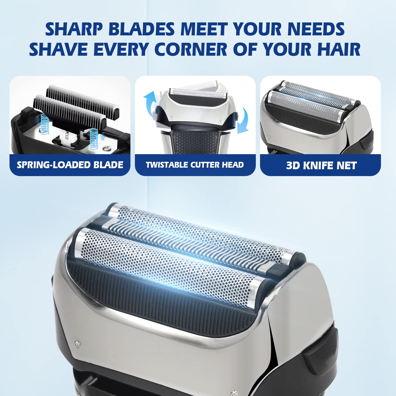 DSP® Electric Cordless Foil Razors for Men Rechargeable Wet & Dry Shavers with Pop-Up Trimmer & IPX 6 Waterproof & LED Display