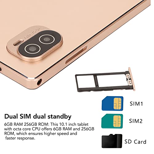 Cryfokt Tablet 10.1 Inch, 4G Network Calls 5G WiFi Tablet 6G RAM 256G ROM, 7000mAh Large Capacity, 128GB Expand Support, Fast Charge SmartPad Touchscreen Tablets PC for 11 (Gold)