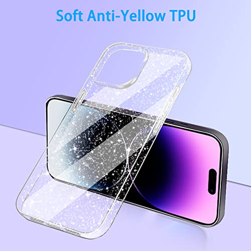 JJGoo Compatible with iPhone 14 Pro Max Case, Bling Sparkle Soft TPU Anti-Scratch Shockproof Protective Phone Bumper, Women Girls Cute Slim Phone Case, Clear Glitter
