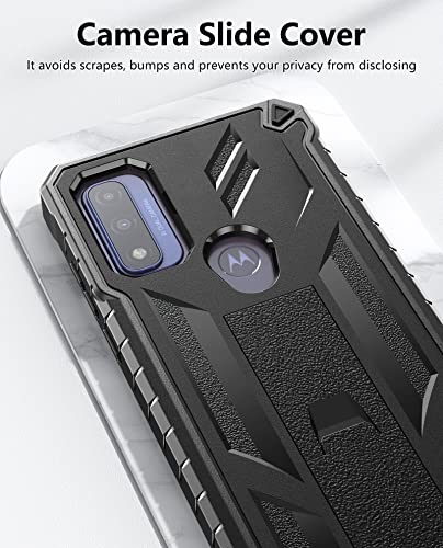 for Motorola Moto G Pure Case: Military Drop Proof Protection Rugged Protective Heavy Duty Shockproof TPU Grade Matte Textured Bumper Design Armor Phone Cover with Kickstand - Black