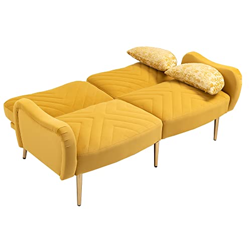 HomSof Loveseat Mustard Modern Sofa Small Couch for Living Room with Metal feet and 2 Pillows