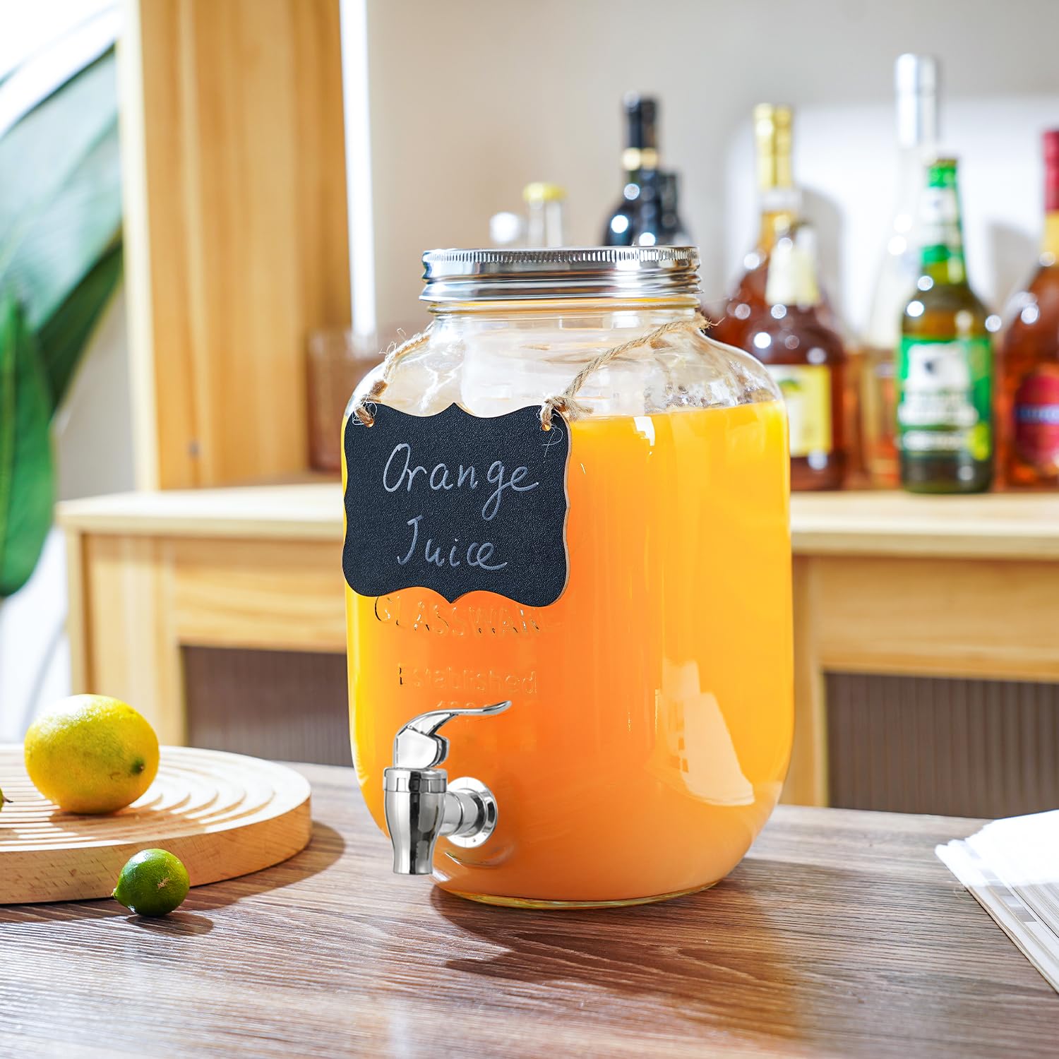 Einfache 1 Gallon Drink Dispenser with Stand,2 Pack Beverage Dispenser with Stand,Glass Water Lemonade Dispensers for Juice,Parties