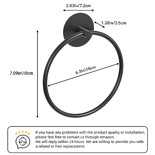 Matte Black Bathroom Towel Ring - SUS304 Stainless Steel Bathroom Towel Rack, Susswiff Adhesive Wall Mounted Hand Towels Holder, Towel Hanger for Bathroom Organizer, Kitchen Storage