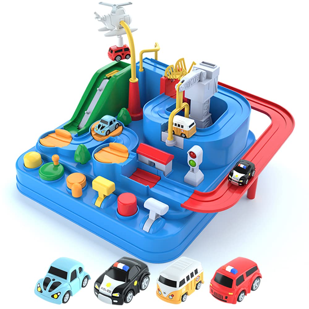 YOERWOD Toys for 3 Year Old Boys，Car Race Track for Kids with 4 Vehicles, Space Exploration Adventure Theme Preschool Educational Ideal Gift for Boys and Girls Aged 3 4 5 6 7 (Blue)