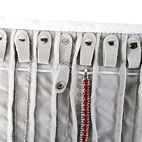 SCIKHEFT Portable Jewelry Roll Untangled Secure Necklace Travel Storage Bag Displays Holder 16 Chain (Black and Gray)