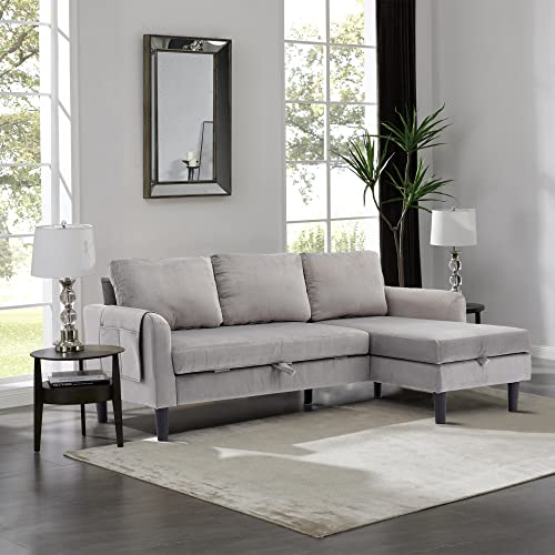 Hdxdkog L-Shaped Sectional Sofa with Pull-Out Bed 72" Sectional Sleeper Sofa Bed with Storage Chaise Lounge and Pocket, Upholstered Corner Couch for Living Room Home Office (Gray)
