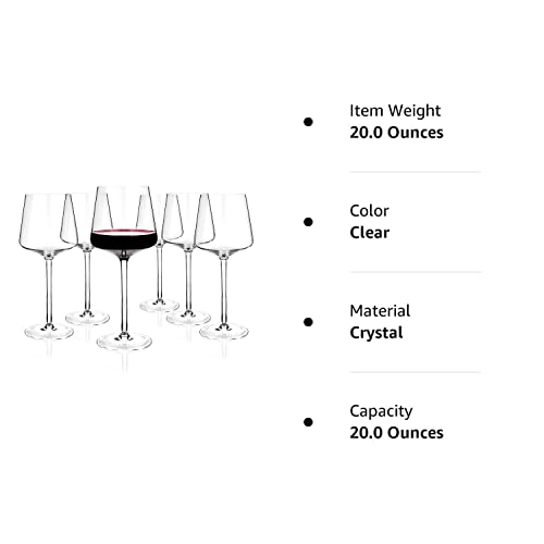 LUXBE - Crystal Wine Glasses Set 6, Red White Wine Large Glasses - 100% Lead-Free Glass - Pinot Noir - Burgundy - Bordeaux - 20.5-ounce