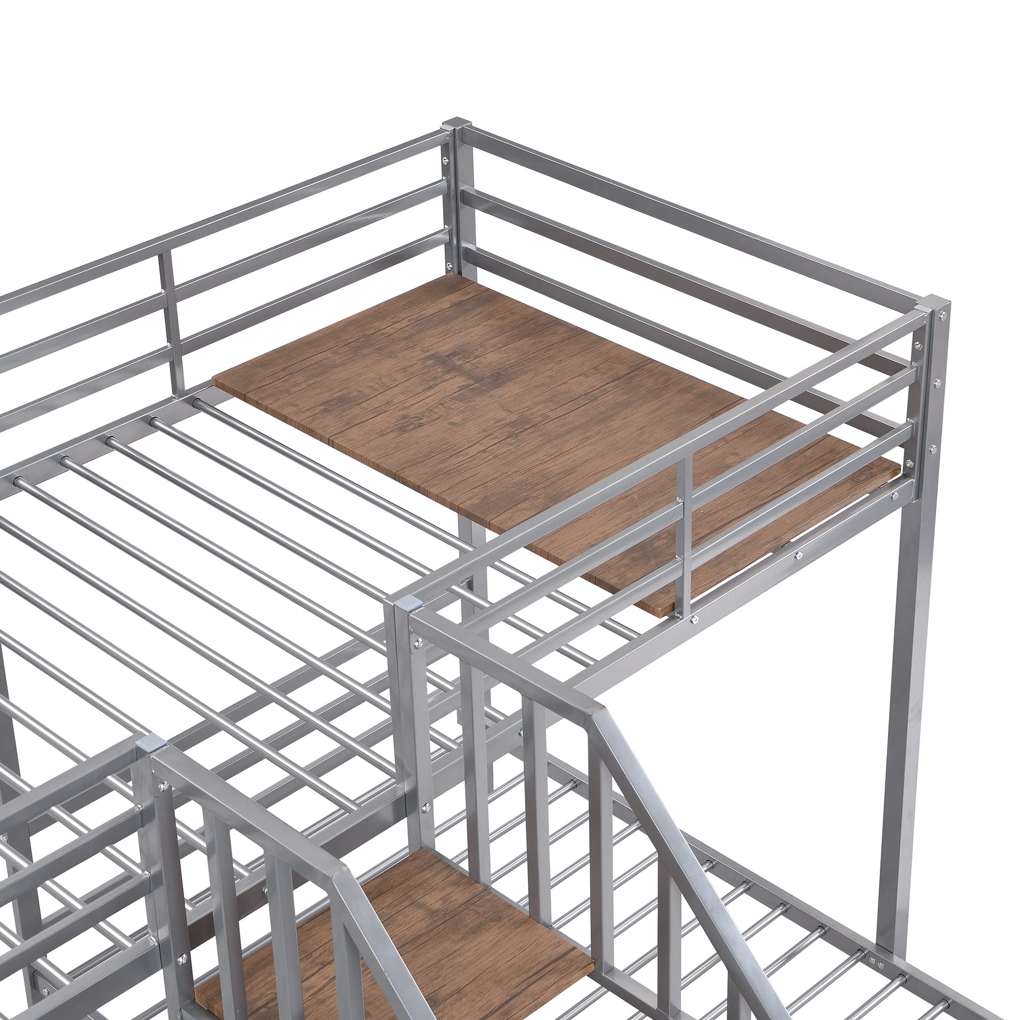 Harper & Bright Designs Triple Bunk Beds with Stairs, Metal Twin Over Twin & Twin Bunk Beds with Storage Shelves,3 Bed Bunk Beds for Kids, Girls, Boys,Teens,Silver