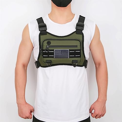 Muserise Sports Chest Bag For Men, Water Resistant Lightweight Front Chest Pack, Vest Bag With Built-In Phone Holder & Extra Storage For Workouts, Running, Cycling (Olive), One Size (MU05)