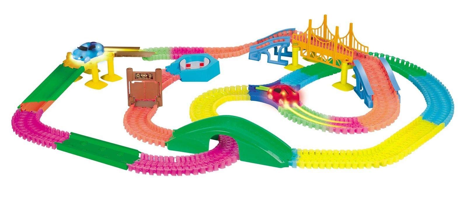 Mindscope Twister Tracks Mega Set Neon Glow in The Dark Flexible Track System with 547 Pieces Over 25 Feet of Track & Accessories