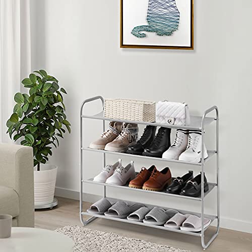 MAX Houser 4 Tier Shoe Rack Storage Organinzer 4 Shelf Shoe Rack Organizer,Entrance Fabric Shoe Shelf Small for Closet Entryway Hallway Bedroom(Light Gray)