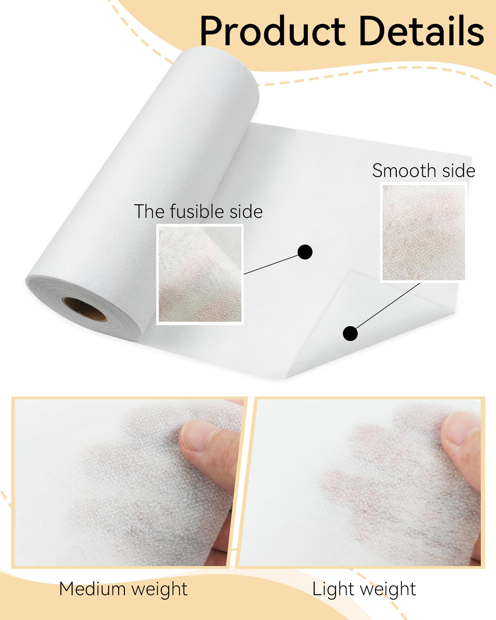 FIVEIZERO Medium Weight Iron-On Non-Woven Fusible Interfacing: 12inch" x 30yd Medium Weight Non-Woven Interfacing Iron On Polyester Single-Sided Interfacing for DIY Crafts Supplies