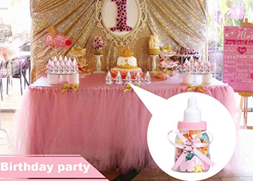 MACTING 2 Dozens 3.5 Inch Feeding Bottle Candy Box with 5 Pcs Artificial Flower Rose for Baby Shower Favor Gift Decoration (Pink)