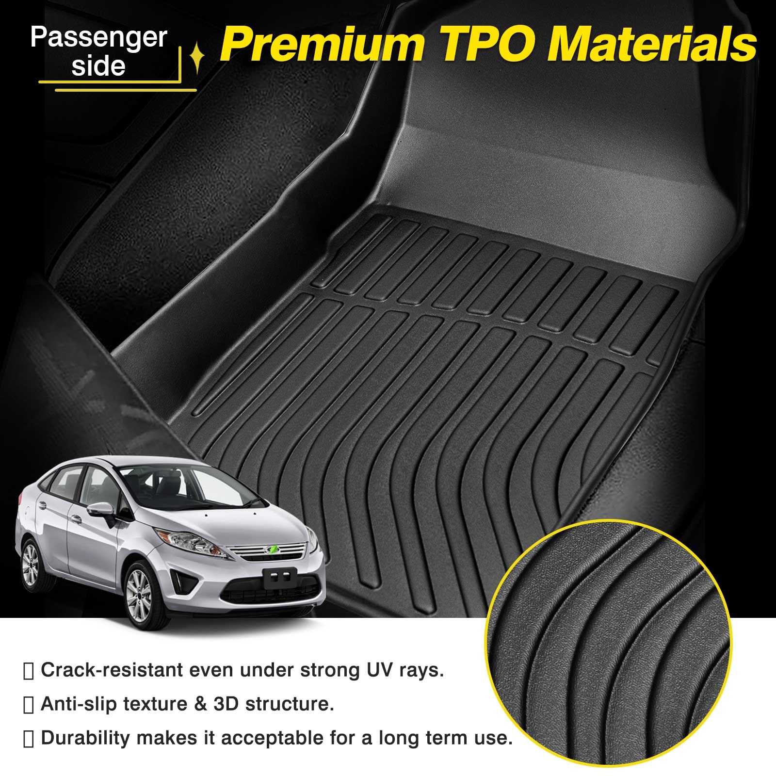 Cartist Floor Mats Compatible with Ford Fiesta 2011 2012 2013 (Only for Automatic Transmission) All Weather Floor Liners 1st and 2nd Row 5D Carpet Protection TPE Odorless