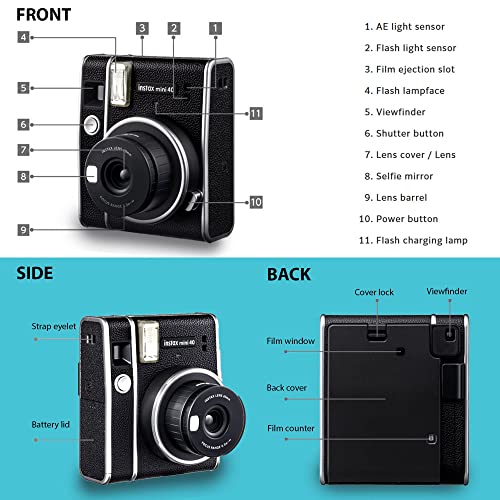 Fujifilm Instax Mini 40 Instant Camera Black+ Fujifilm Instax Mini Twin Pack Instant Film 2 Packs (Total 40 Sheets)- Instant Camera Great Value Bundle!