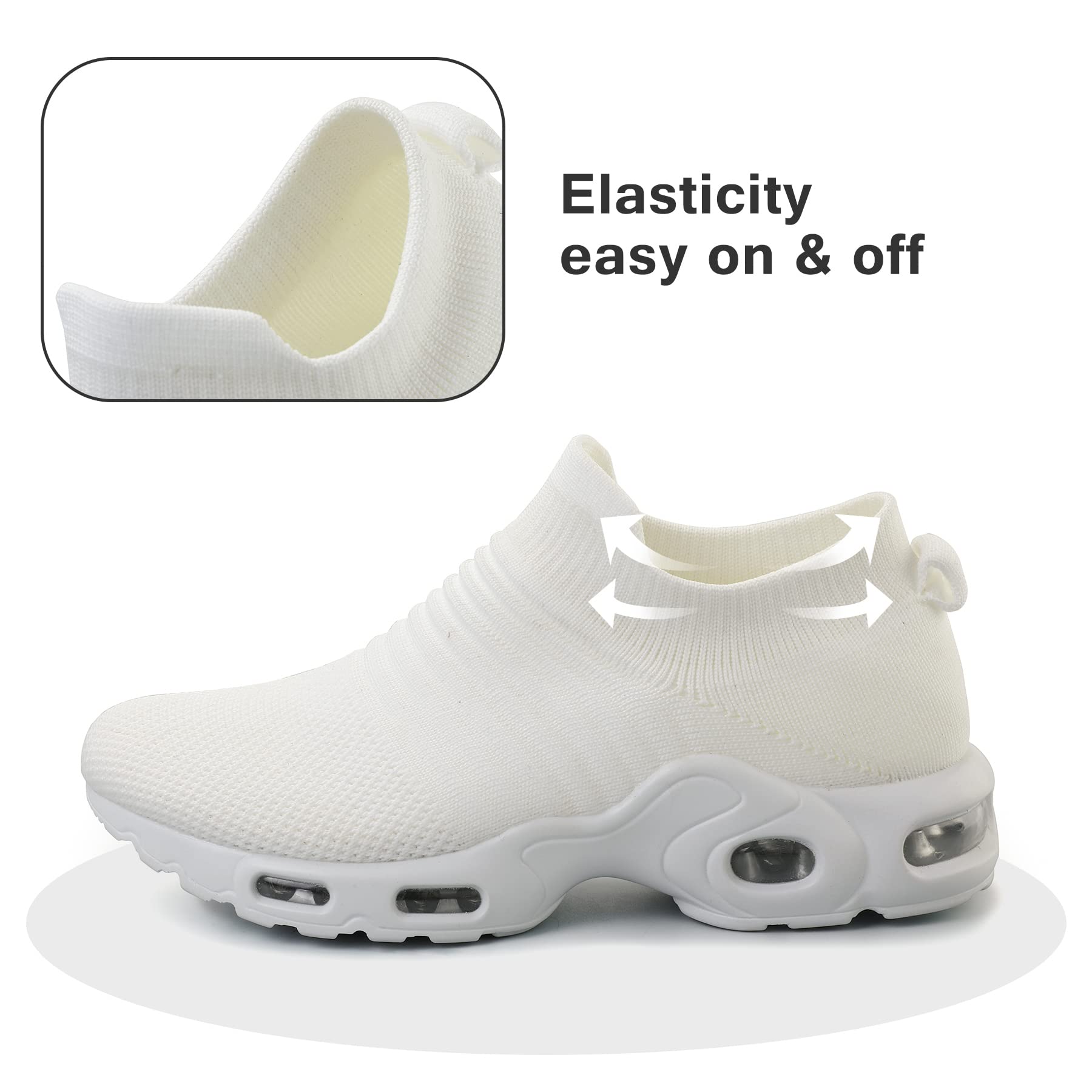 COASIS Women's Walking Shoes Slip on Sock Sneaker Mesh Air Cushion Work Nurse Shoes, Size 7, White