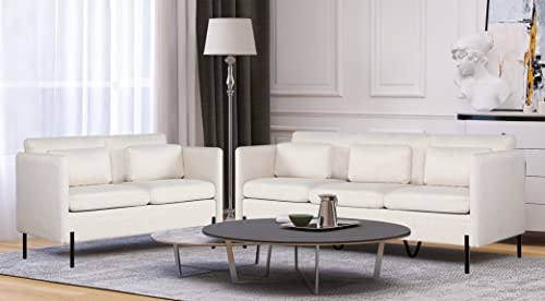 LINLUX 70'' Modern Upholstered Sofa Couch 3 Seater Couches for Living Room Sectional Sofas w/3 Pillows and Iron Legs, Linen Fabric Couch for Small Spaces,Bedroom,Apartment,Dorm,Office,Light Beige