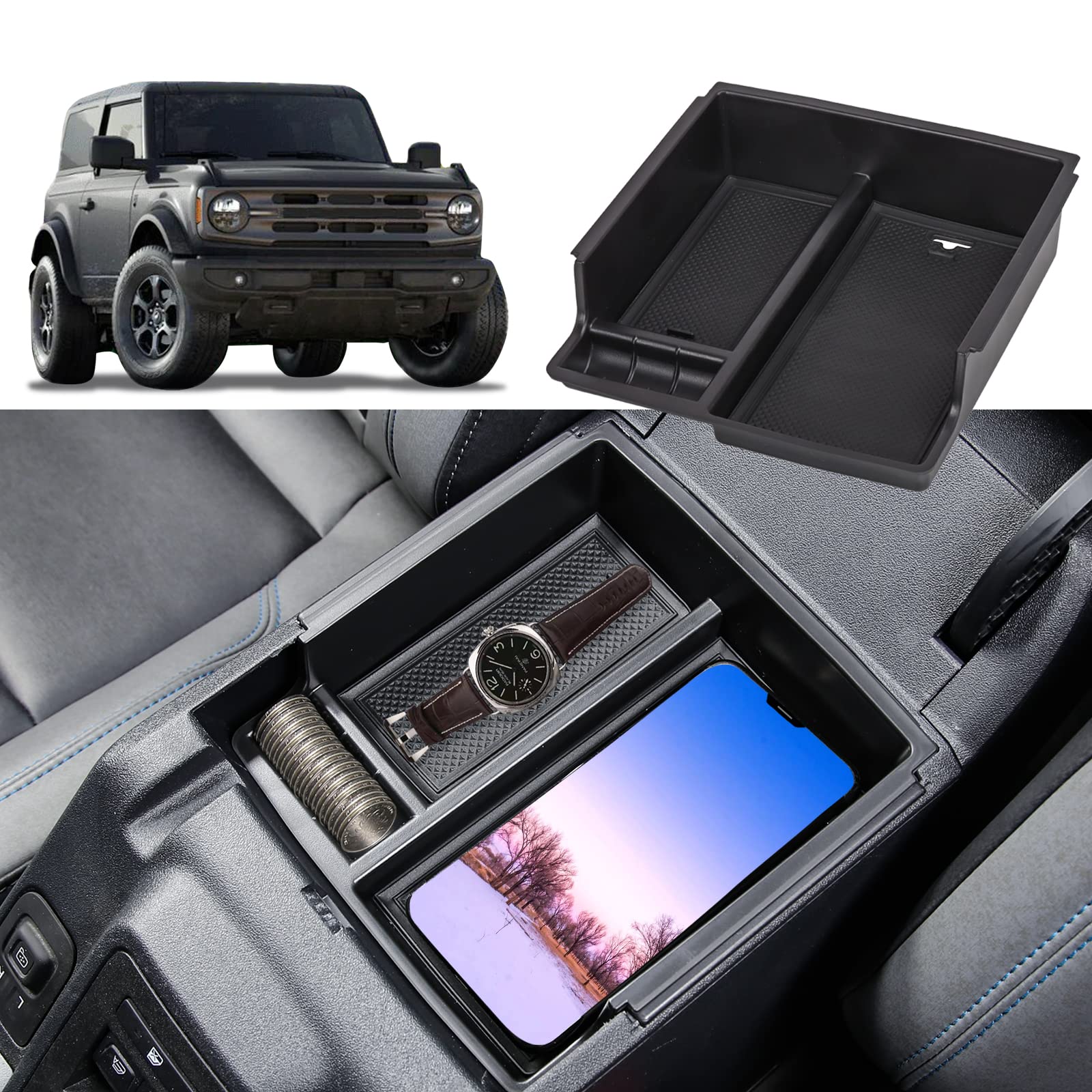 Carwiner Center Console Organizer 1PCS Compatible with 2021-2023 Ford Bronco Insert Tray Accessories Armrest Storage Box