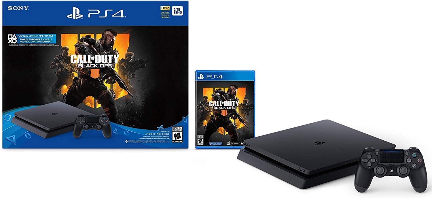 Playstation 4 Slim 2TB SSHD Console with Call of Duty Black Ops 4 Bundle Enhanced with Fast Solid State Hybrid Drive (Renewed)