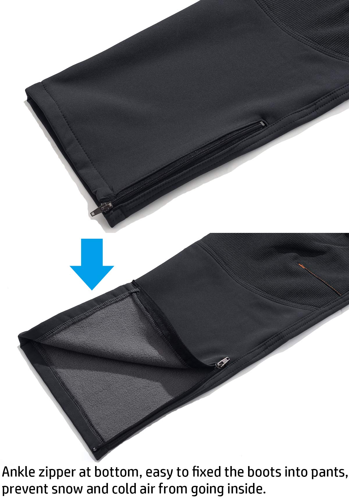CARWORNIC Men's Snow Ski Pants Waterproof Softshell Fleece Lined Outdoor Hiking Snowboard Pants with Ankle Zipper