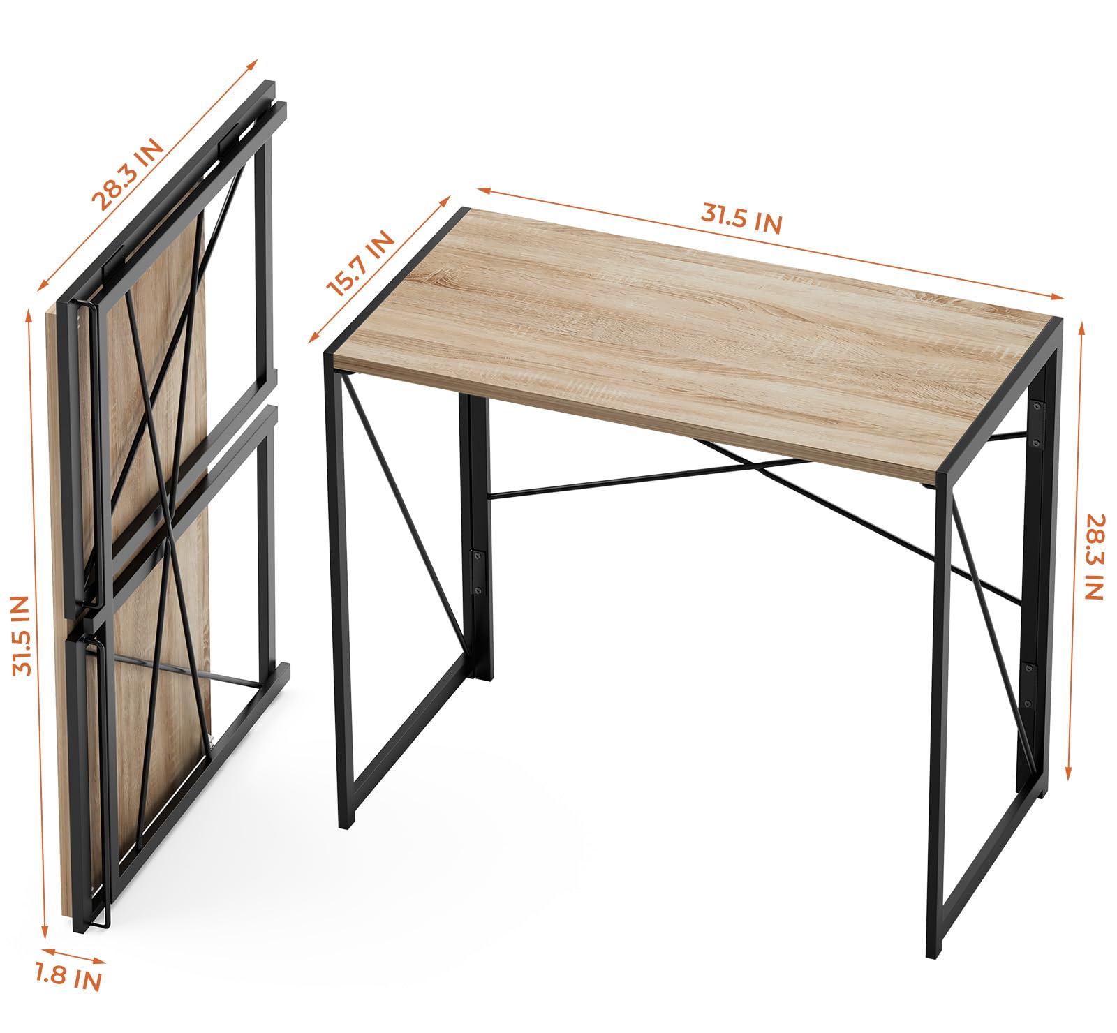Coavas Computer Desk Writing Study Desk Folding Laptop Table for Home Office Modern Simple Workstation Brown Desktop Black Frame