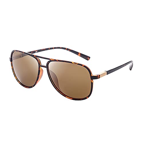 JM Retro Polarized Aviator Sunglasses Mirror Lightweight Eyeglasses for Men Women (Tortoise/Polarized Brown)