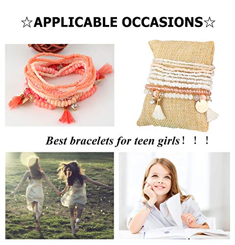 MILACOLATO 6Sets Boho Bead Bracelets Set Multilayered Stackable Bracelets Comfortable Stretch Bracelets Multicolor Bohemian Charm Bracelets for Women Girls