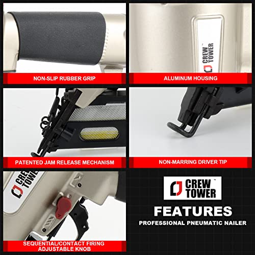 CREWTOWER NT65 15 Gauge, 1-1/4" to 2-1/2" Angle Finish Nailer Pneumatic Finishing Nail Gun for Molding, Baseboard, Trim and Finishing, Air-powered