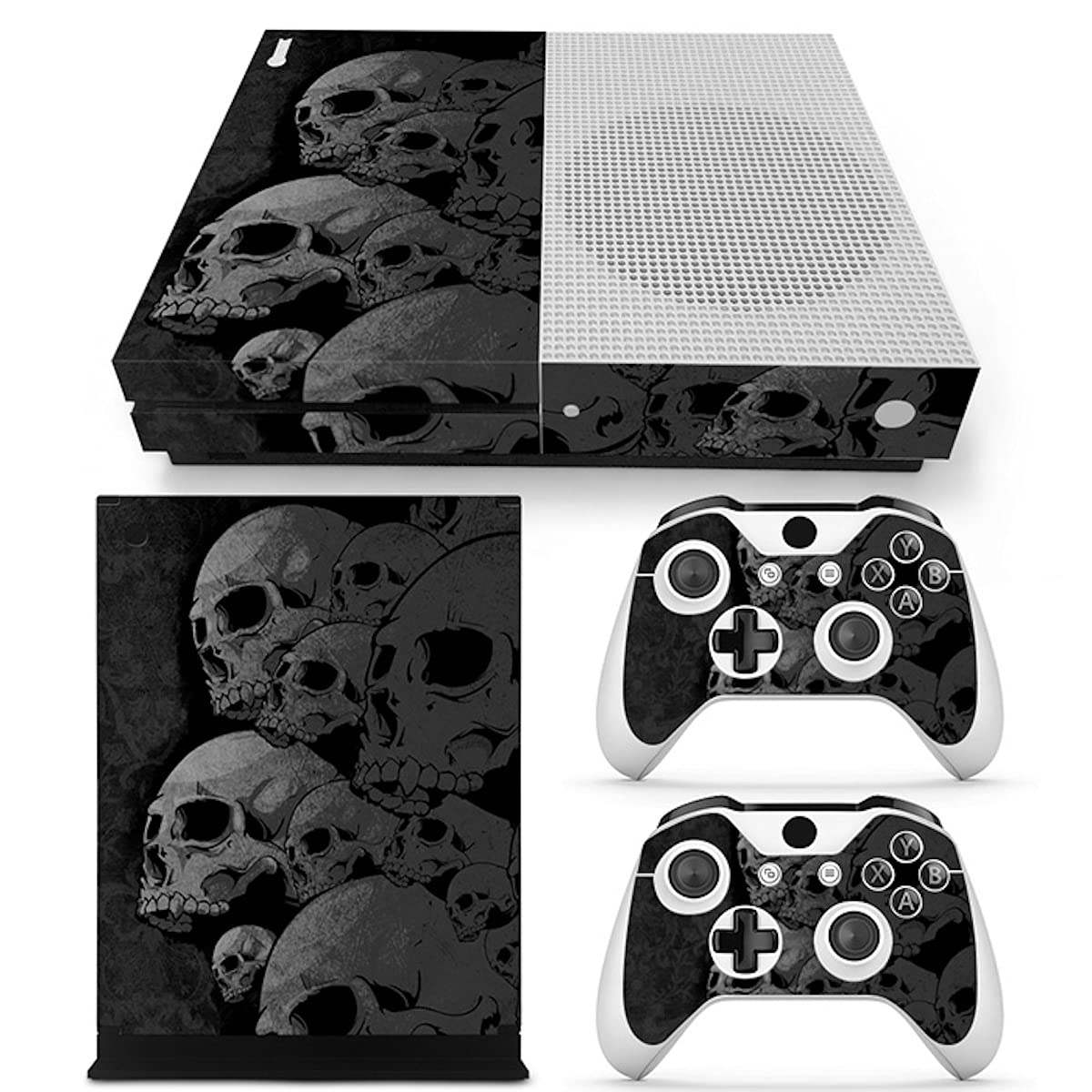 Xbox One S Skins Wrap Sticker with Two Free Wireless Controller Decals, Whole Body Protective Vinyl Skin Decal Cover for Microsoft Xbox One Slim Console - Black Skull