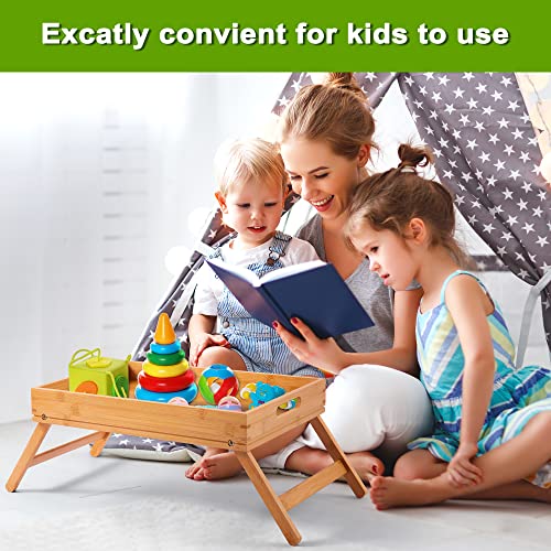 Greenual Bed Tray Table with Folding Legs for Eating Serving Tray with Handles Bamboo Breakfast Food Table Comes with Phone Holder Portable Snack Platter for Bedroom Hospital Picnic