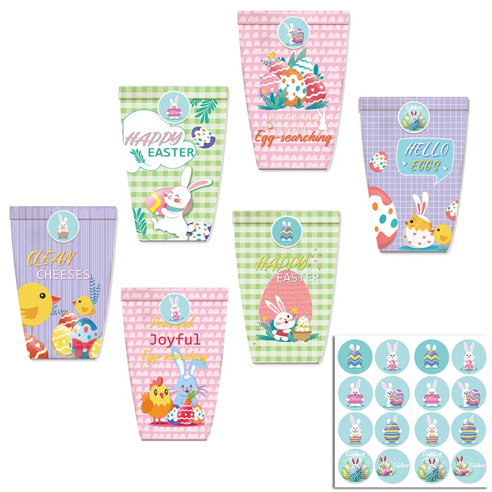 Happy Easter Stickers 500Pcs 1.0 Inch Easter Label Stickers with 8 Style Happy Easter Egg Bunny Rabbit Design Self-Adhesive Seal Sticker Roll for Envelope Gift Box Cards Easter Party Decorations